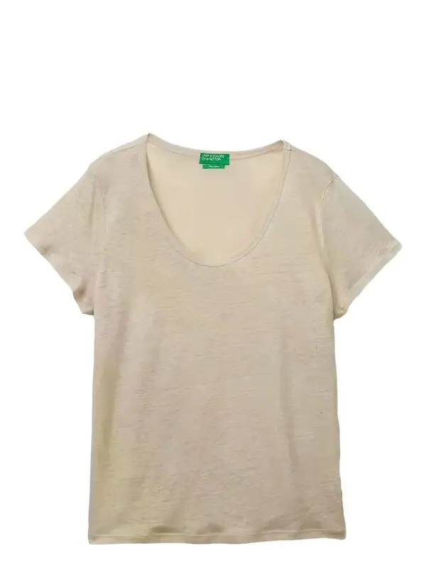 BENETTON Beige Marl Effect Scoop Neck T-shirt - Neutrals