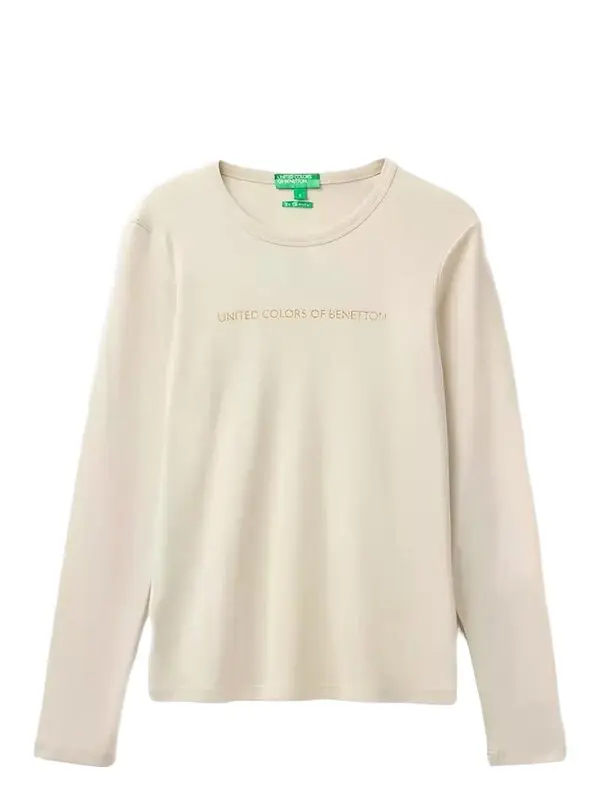 BENETTON Logo Print Long Sleeve T-shirt - Neutrals