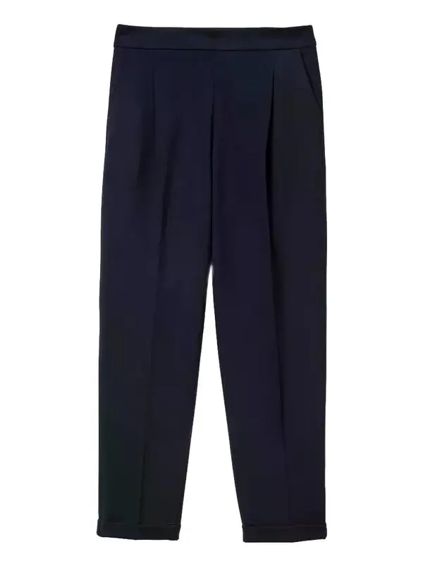 BENETTON Tailored Pleated Trousers With Turn-up Hem - Blue