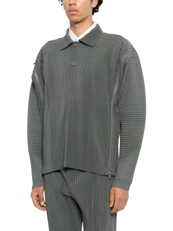 Issey Miyake Plissé-effect Zip-detail Polo Shirt - Blue