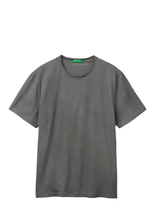 BENETTON Raw-edge Slub-texture T-shirt - Grey