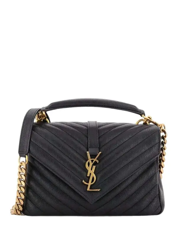 Saint Laurent Classic Monogram College Bag Matelasse Chevron Leather Medium Crossbody Bag - Black