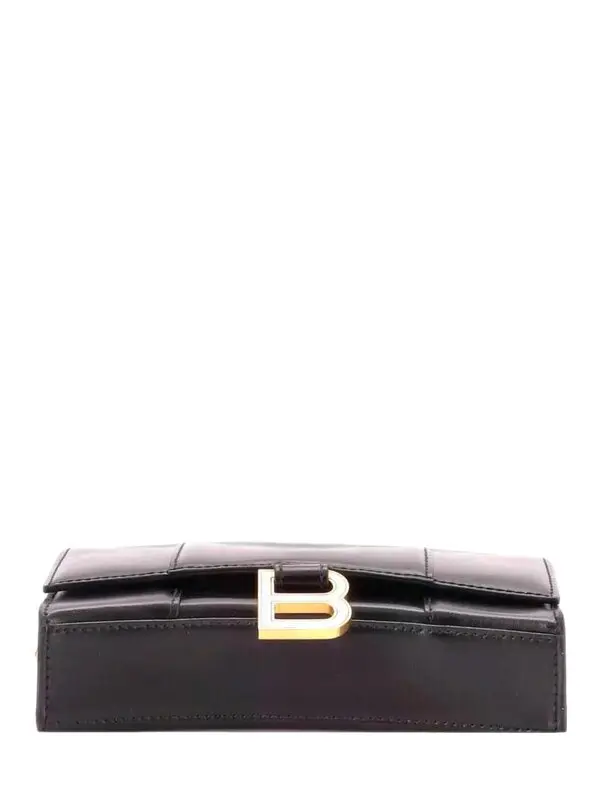 Balenciaga Hourglass Chain Wallet Leather Crossbody Bag - Black