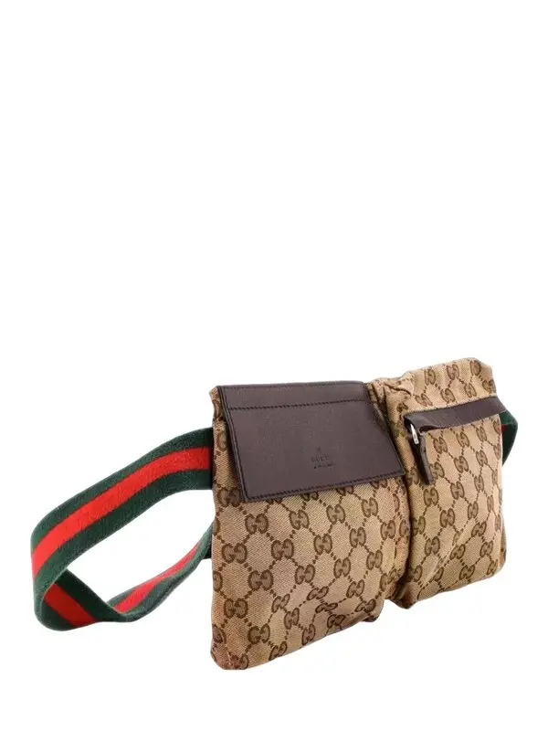 Gucci Vintage Double Gg Canvas With Leather Belt Bag - Brown