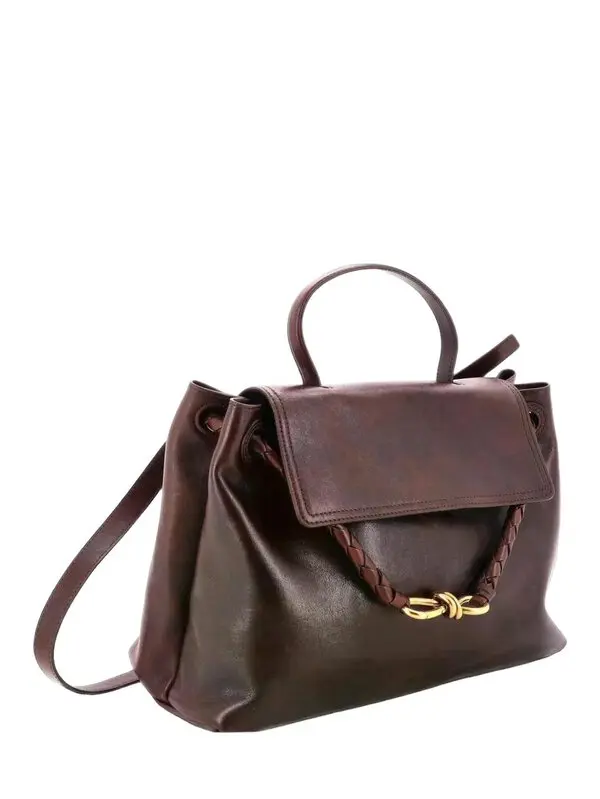 Bottega Veneta Leather Satchel With Intrecciato Detail - Brown