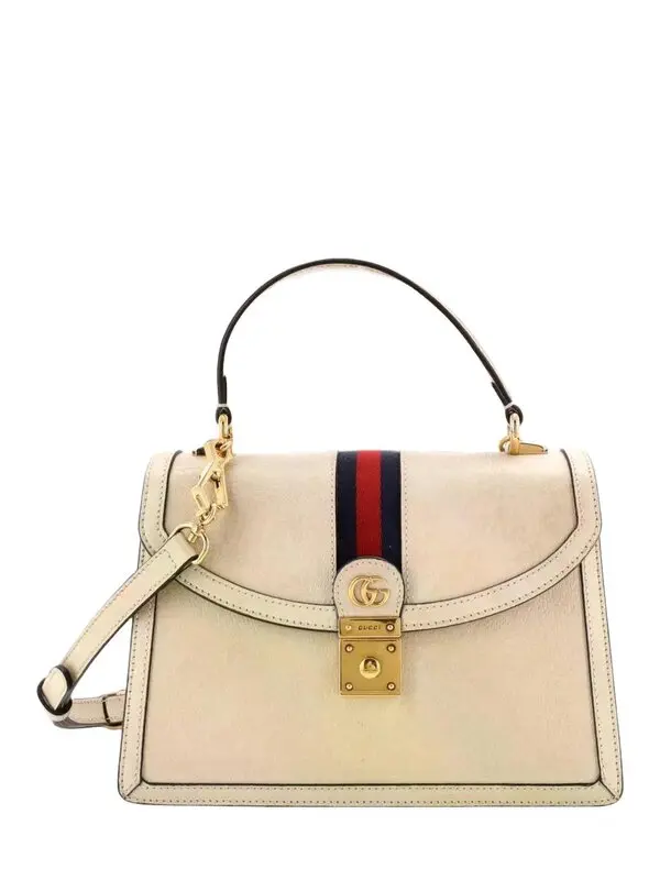 Gucci Ophidia Flap Top Handle Bag Leather Small Satchel - Neutrals