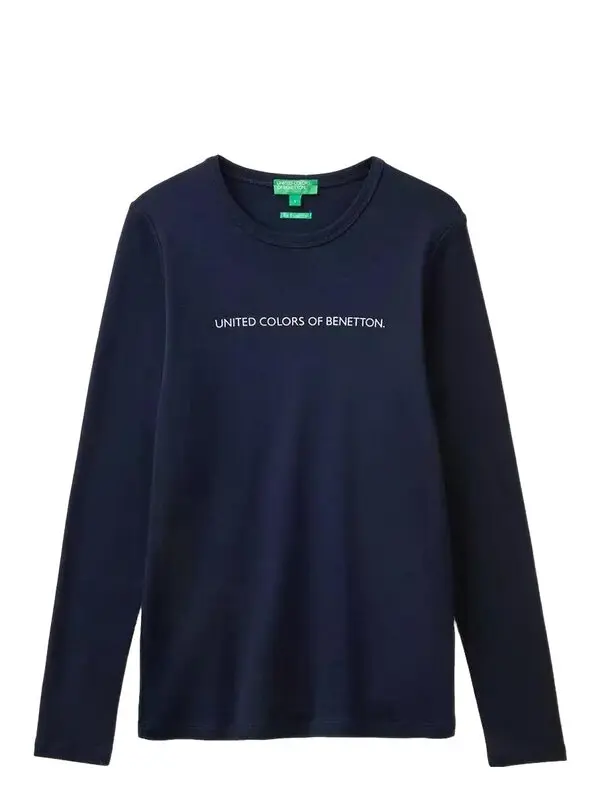 BENETTON Logo Print Long Sleeve T-shirt - Blue