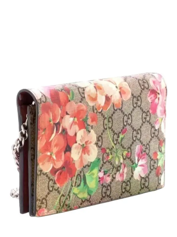 Gucci Blooms Print Gg Coated Canvas Chain Wallet - Brown