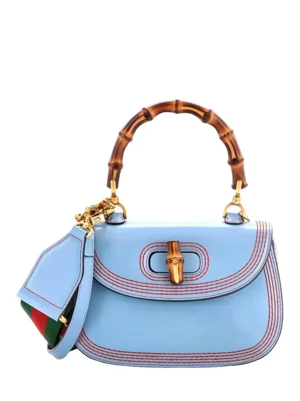 Gucci Bamboo 1947 Leather Top Handle Bag - Blue