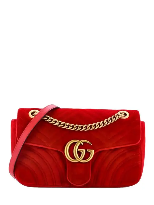 Gucci Gg Marmont Matelassé Velvet Shoulder Bag - Red