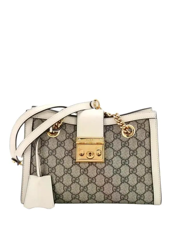 Gucci Padlock Chain Tote Gg Coated Canvas Shoulder Bag - Neutrals