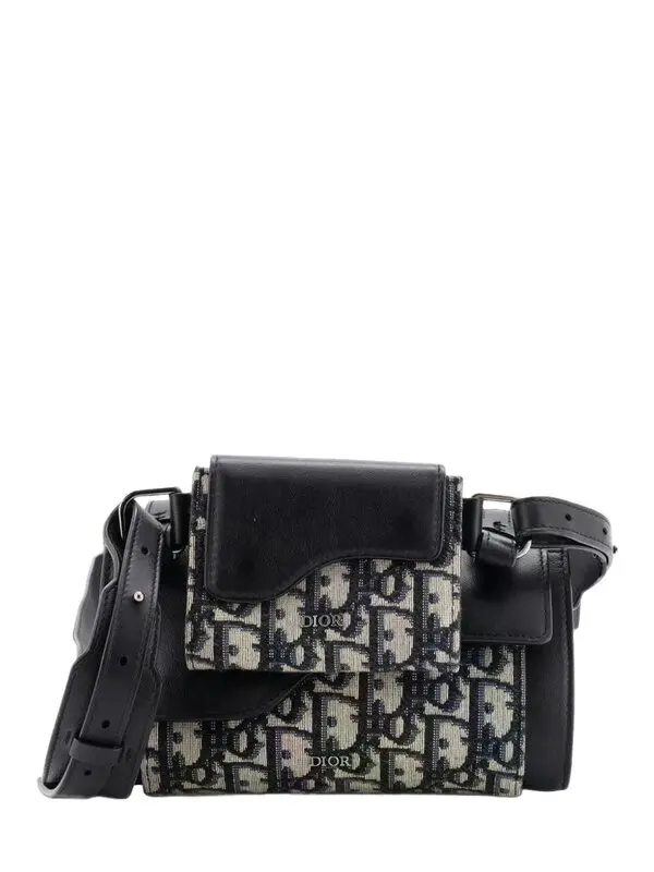 Dior Elite Shoulder Pouch Oblique Canvas And Calfskin Crossbody Bag - Black