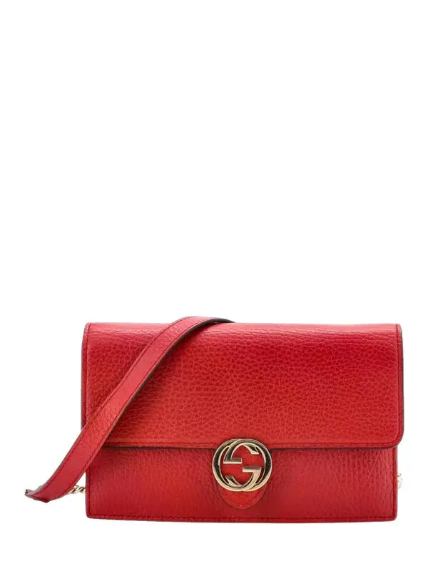 Gucci Interlocking Wallet On Chain Leather Crossbody Bag - Red