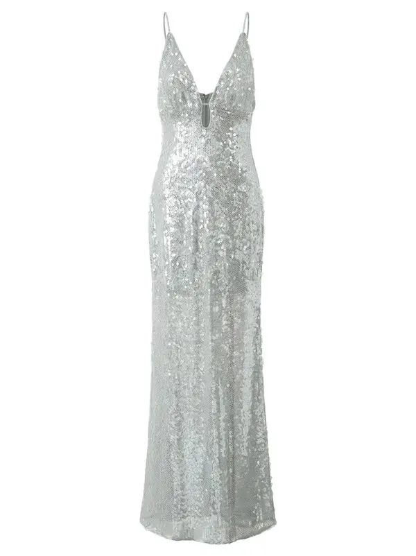AISL Sequin Plunge Gown - Silver
