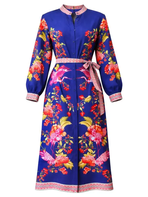 RAISHMA Floral Print Midi Dress - Blue