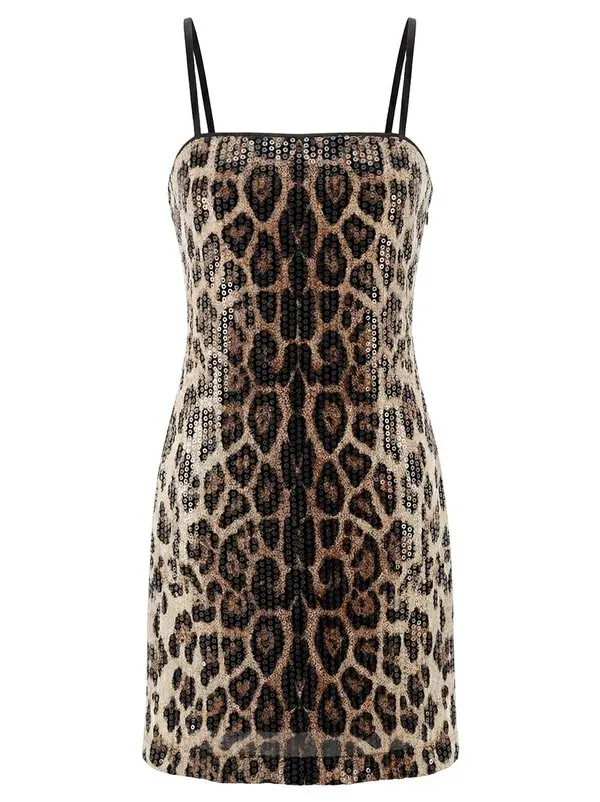 AISL Leopard Sequin Slip Mini Dress - Brown