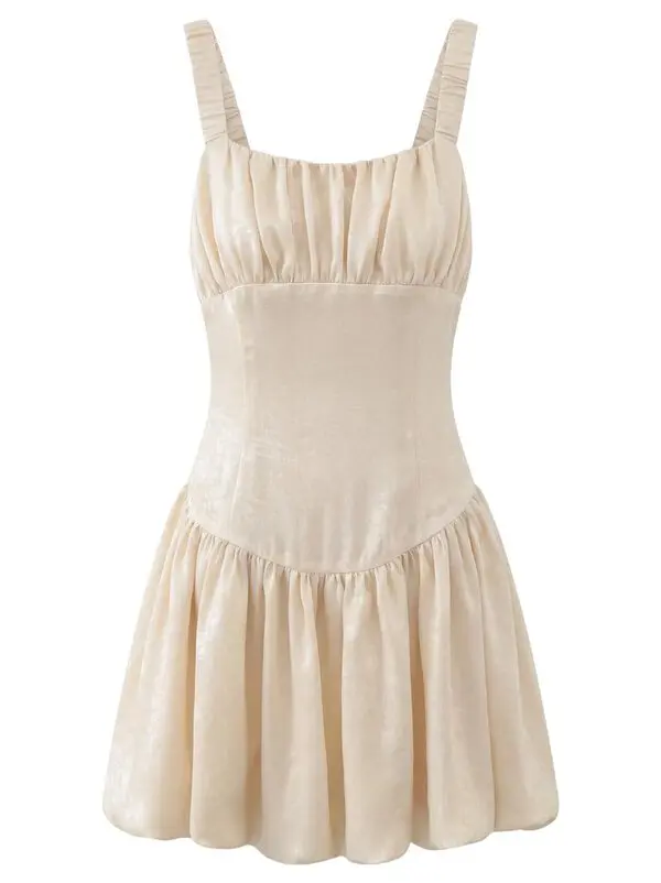 AISL Ruched Bust Bubble Hem Mini Dress - Silver