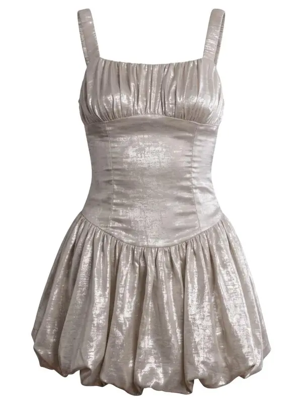 AISL Ruched Bust Bubble Hem Mini Dress - Silver
