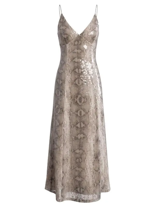 AISL Snakeskin Sequin V-neck Midi Slip Dress - Black/yellow