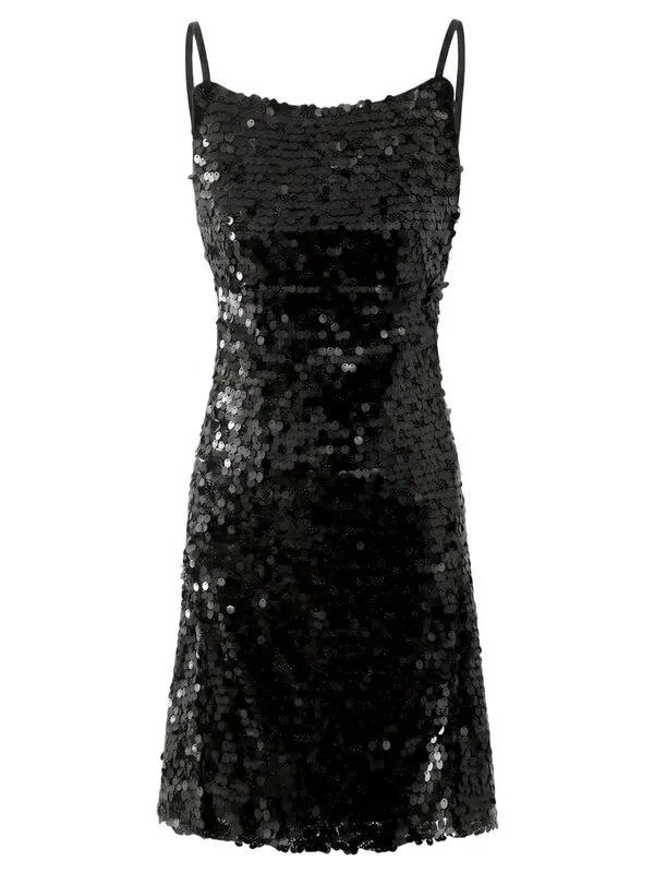 AISL Sequin Embellished Spaghetti Strap Mini Dress - Black