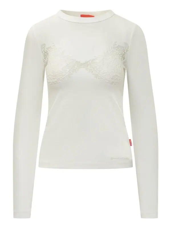DIESEL® Lace Trim Long Sleeve Top - Bianco