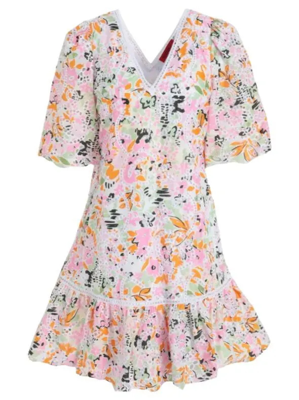 Max & Co. Max&co. Floral Print V-neck Dress With Lace Details - Pink