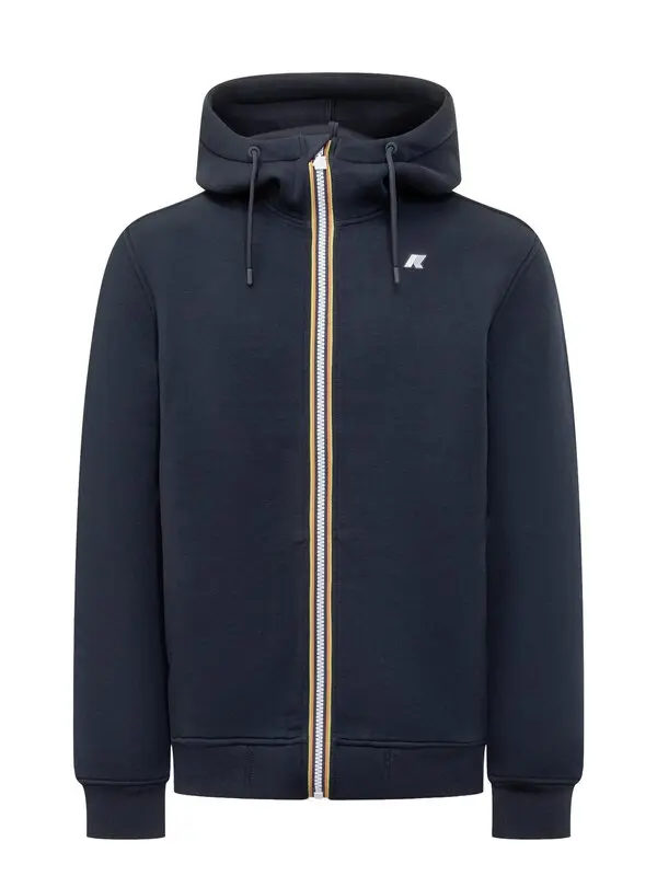 K-WAY Zip-front Hooded Sweatshirt With Drawstring - Blue Depth