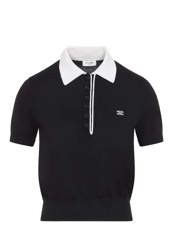 Celine Cashmere Silk Polo Sweater - Black