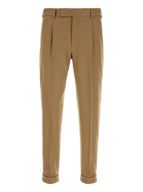 PT TORINO Stretch Wool Blend Tailored Trousers - Camel