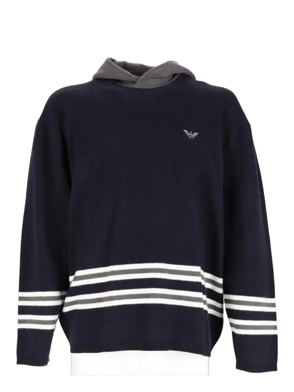 Emporio Armani Virgin Wool Hooded Sweater - Blue