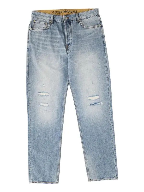 Emporio Armani Distressed Straight-leg Jeans - Blue