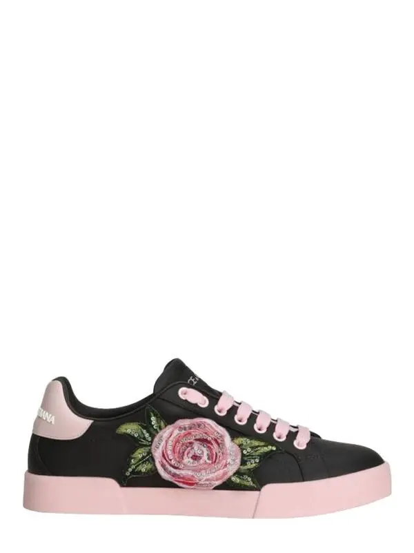 Dolce & Gabbana Floral Embroidered Lace-up Sneakers - Pink