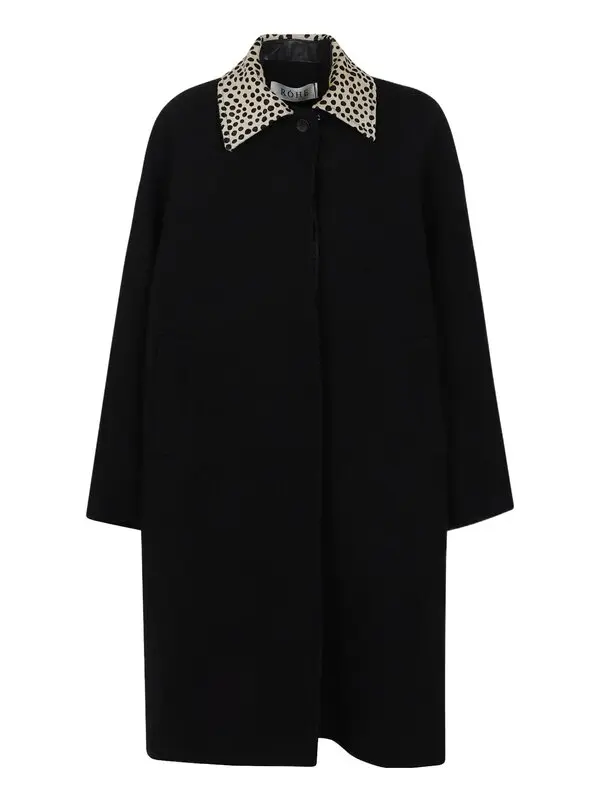 RÓHE Midlength Wool-blend Coat With Spotted Collar - Black