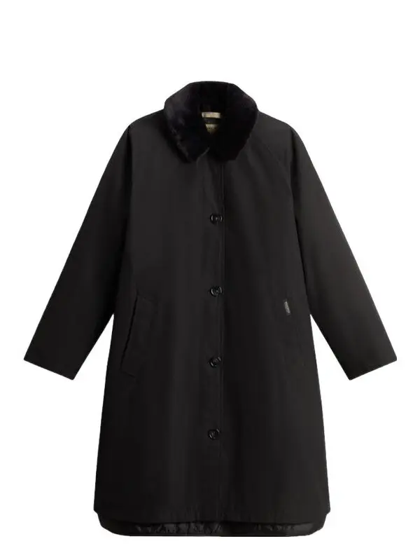 Woolrich Single Breasted Faux Fur Collar Coat - Black
