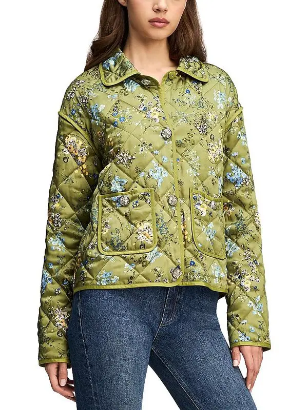 Cinq À Sept Hand Sketched Floral Quilted Jacket - Iguana Multi