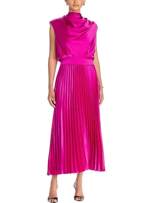 Ramy Brook Farah Draped Neck Midi Dress - Raspberry
