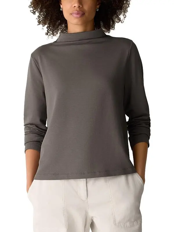 Eileen Fisher Brushed Terry Funnel Neck Top - Cobblestone