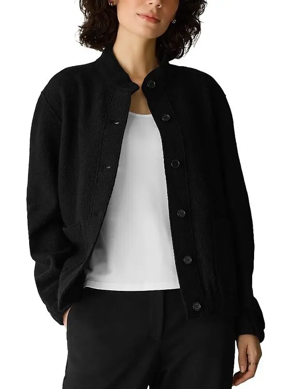 Eileen Fisher Stand Collar Boiled Wool Jacket - Black