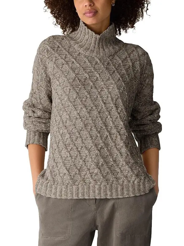 Eileen Fisher Peruvian Cotton Boucle Blend Turtleneck Sweater - Twine