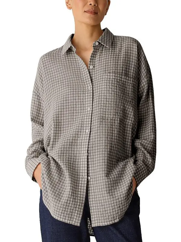 Eileen Fisher Wool Cotton Check Shirt - Plaster
