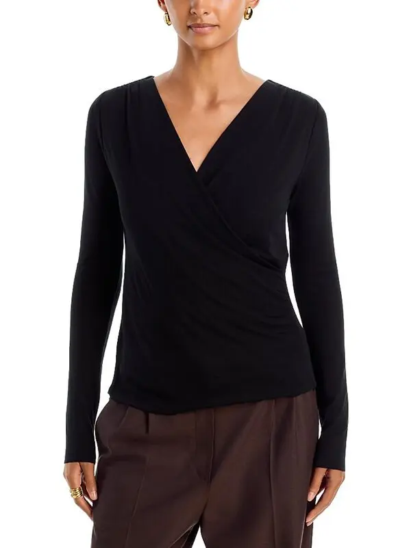 Aqua Crossover V-neck Long Sleeve Top - Black