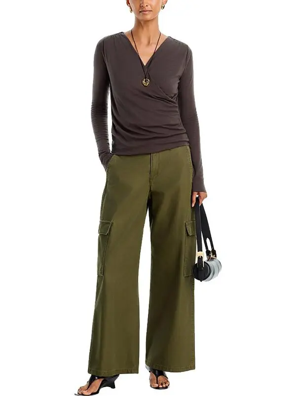 Aqua Crossover V-neck Long Sleeve Top - Brown