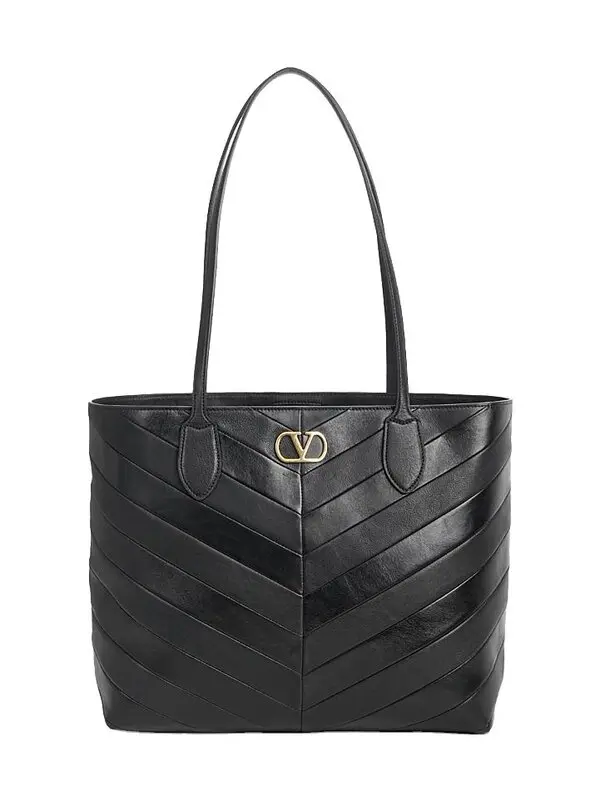 Valentino Garavani Vlogo Jean Medium Leather Shopping Tote - Black