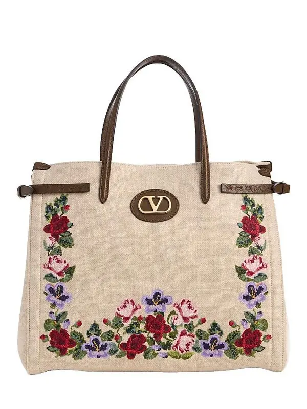 Valentino Garavani Antibes Medium Embroidered Tote - Beige Multi