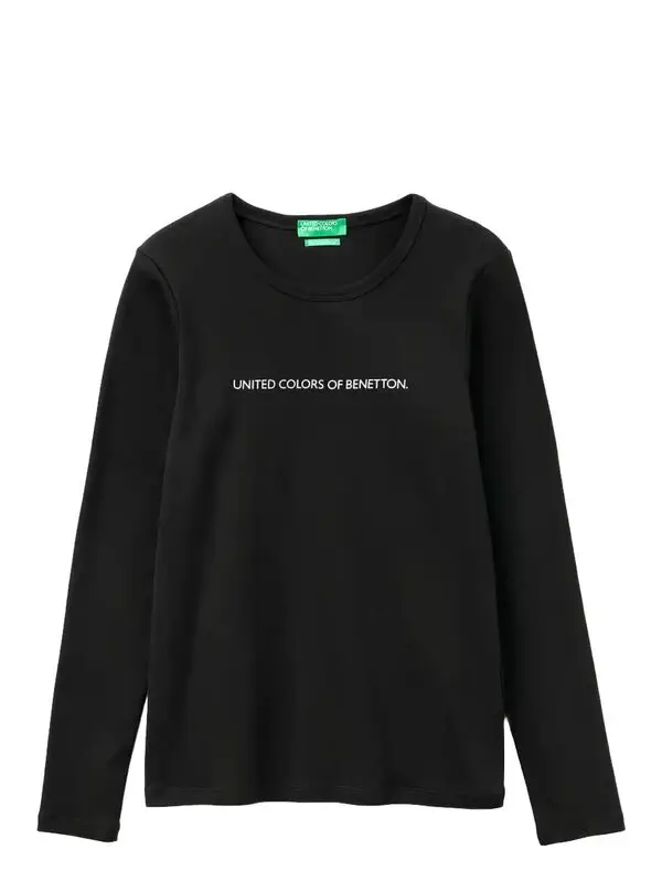 BENETTON United Colors Of Logo Print Long Sleeve T-shirt - Black