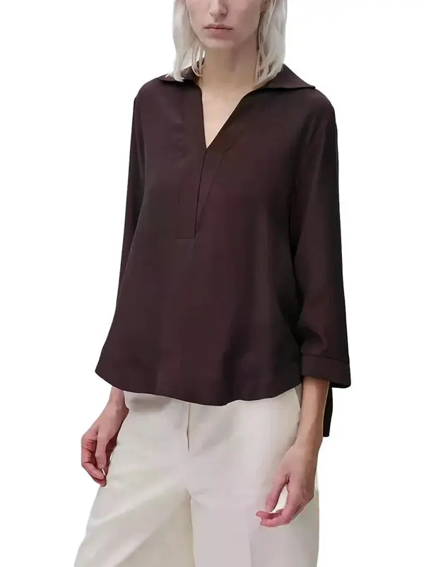 BENETTON V-neck Three-quarter Sleeve Blouse - Brown