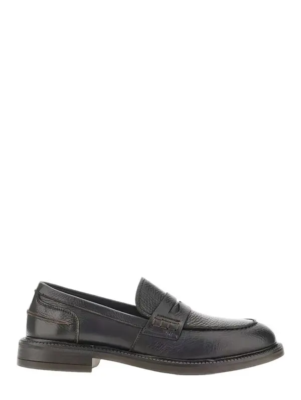 CALCE Grained Leather Penny Loafers - Brown