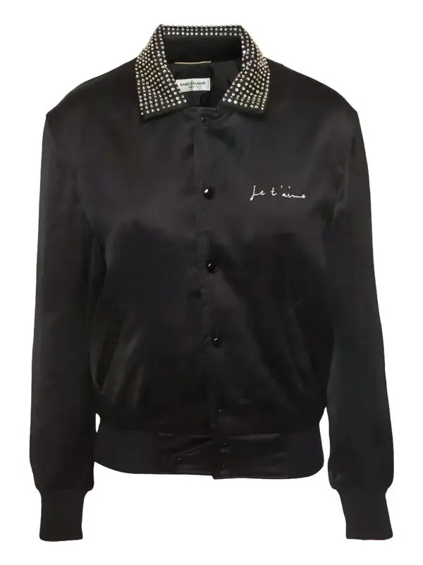 Saint Laurent Je T'aime" Embellished Collar Bomber Jacket - Black