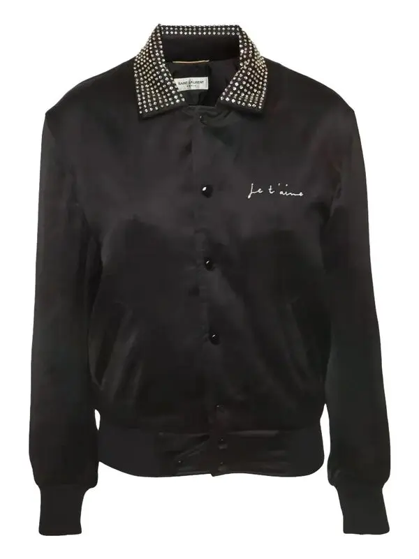 Saint Laurent Je T'aime" Embellished Collar Bomber Jacket - Black