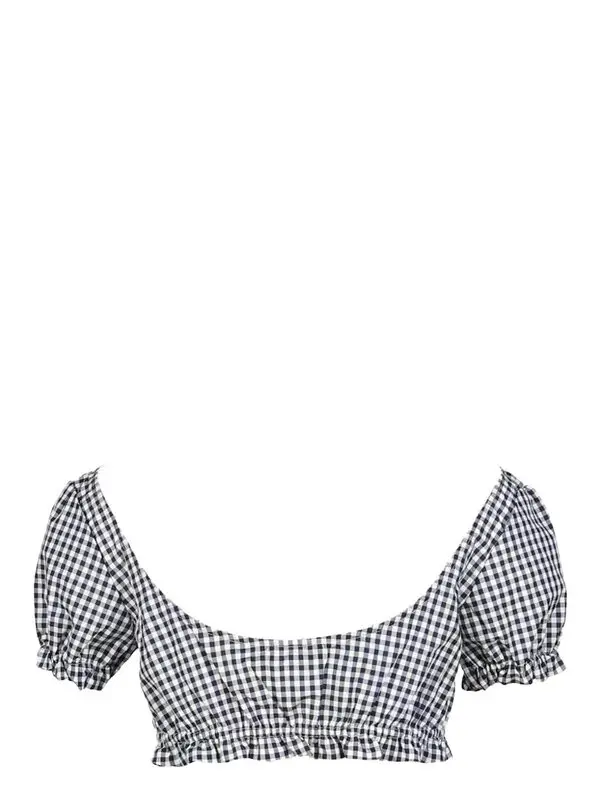 604SERVICE Gingham Puff-sleeve Cropped Top - Blue